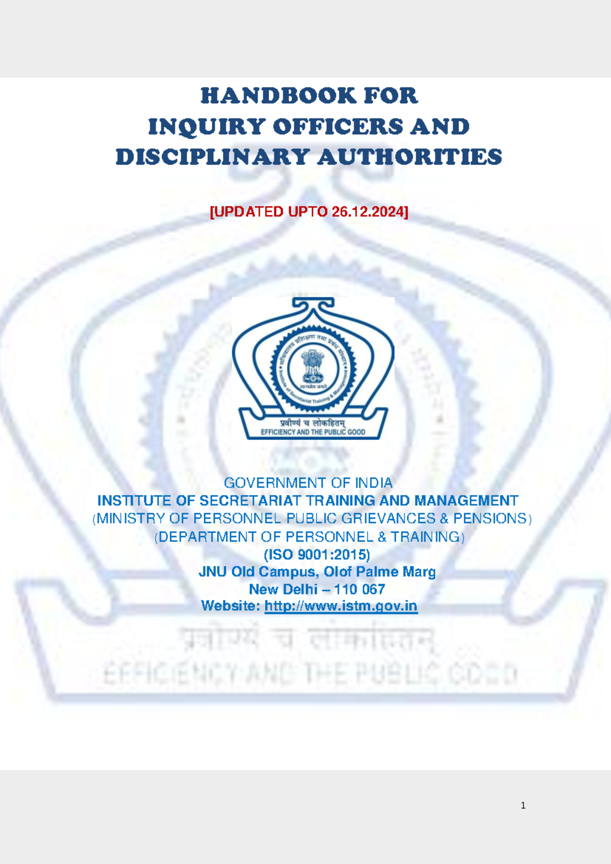 Handbook for Inquiry Officers & Disciplinary Authorities (JNU) - Studocu