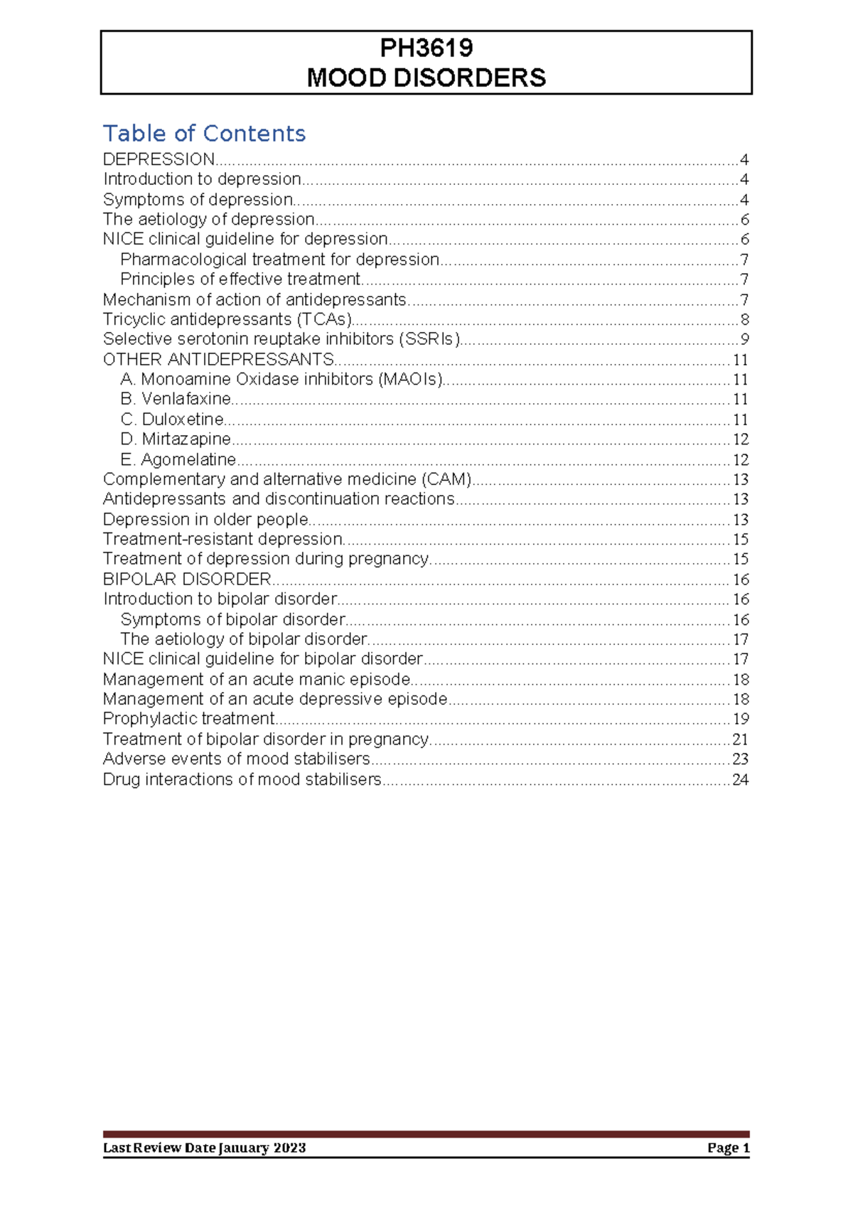 PH3619 - Mood disorders workbook(1) - Tagged - MOOD DISORDERS - Studocu