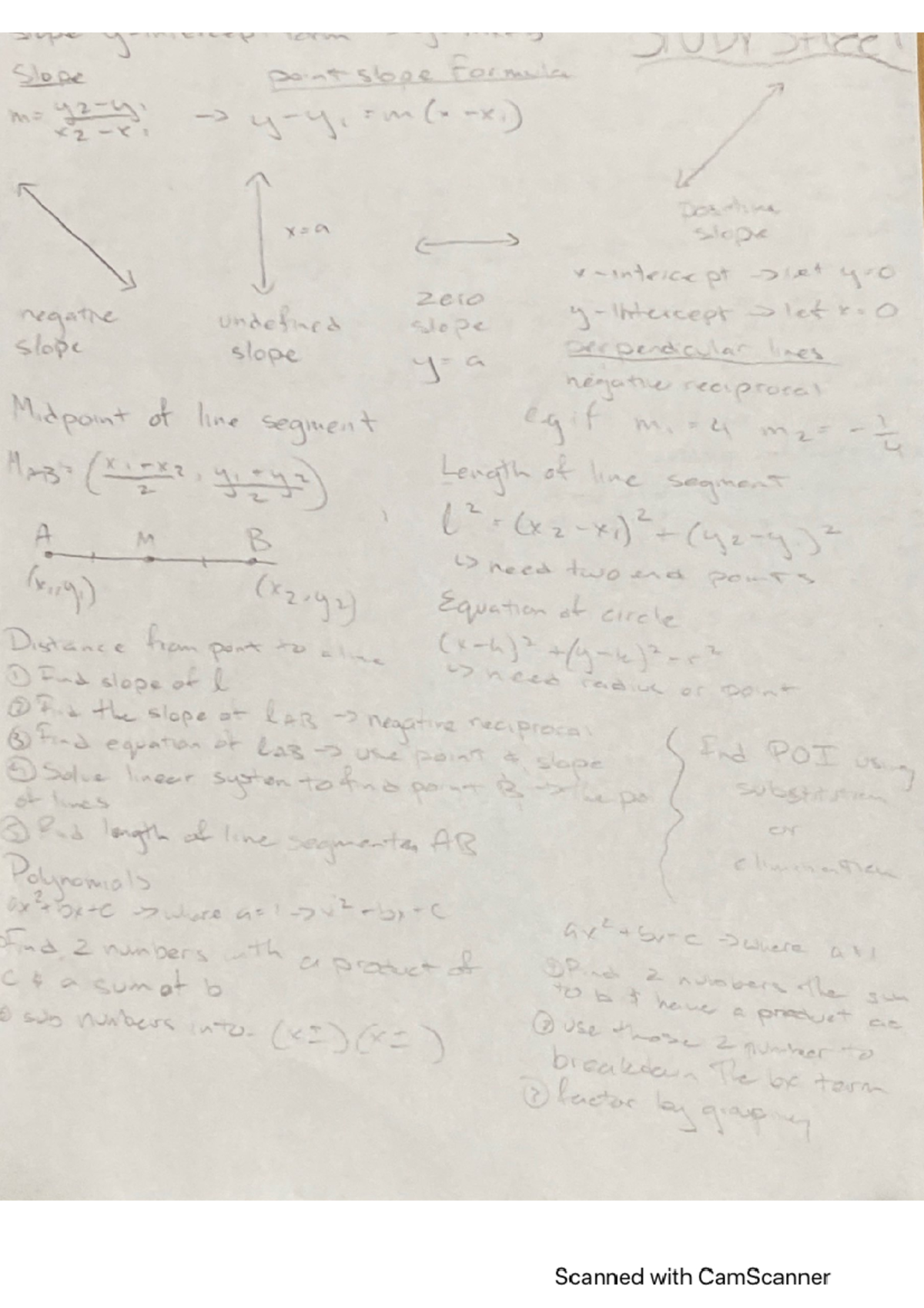 Math 101: Slope, Distance, and Quadratic Equations Notes - Studocu