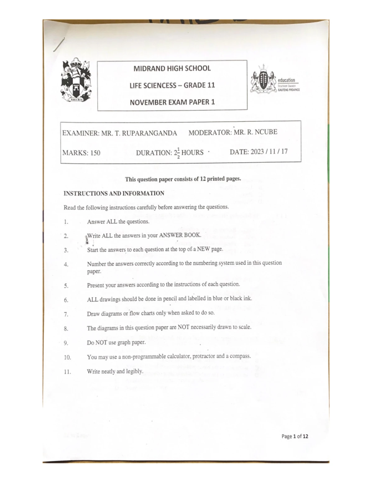 Gr11 Life Orientation Nov 2023 - Past Exam Paper & Questions - Studocu