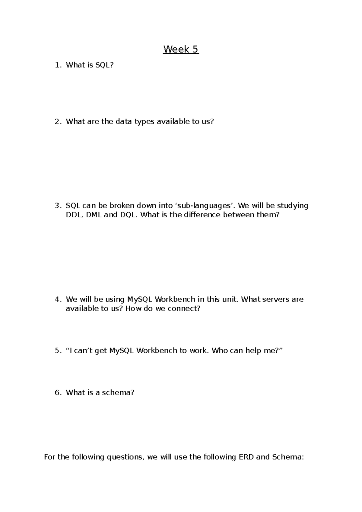Week 5 in Class Printout - JPS202 - Week 5 1. What is SQL? 2. What are ...