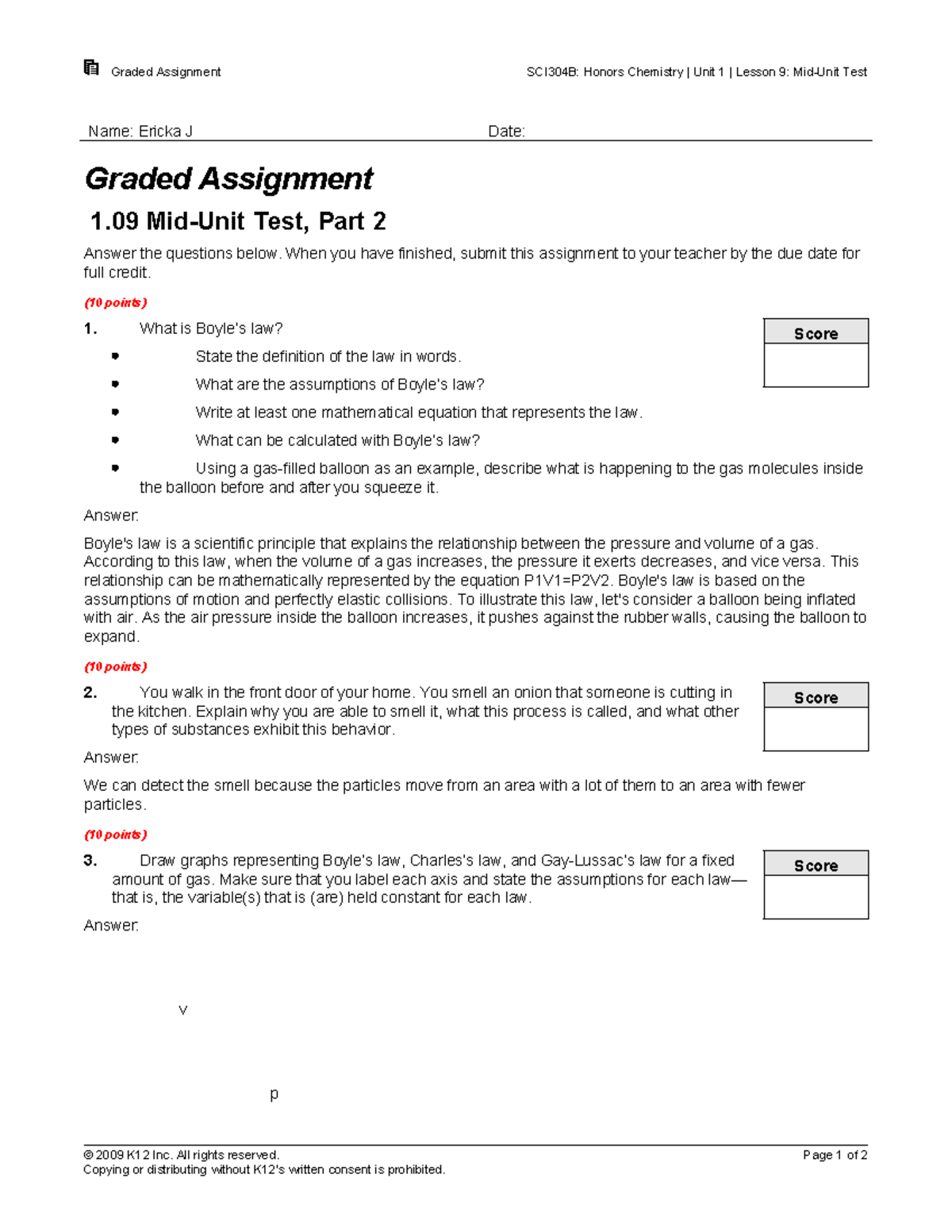 1.09 Mid-Unit Test: States of Matter (SC304B) - Detailed Answers - Studocu