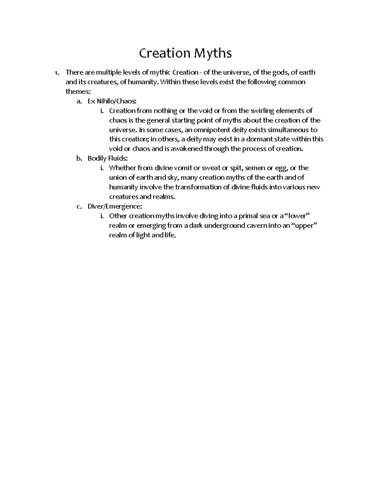 HUM1015 - Creation Myths Notes - Creation Myths There are multiple ...