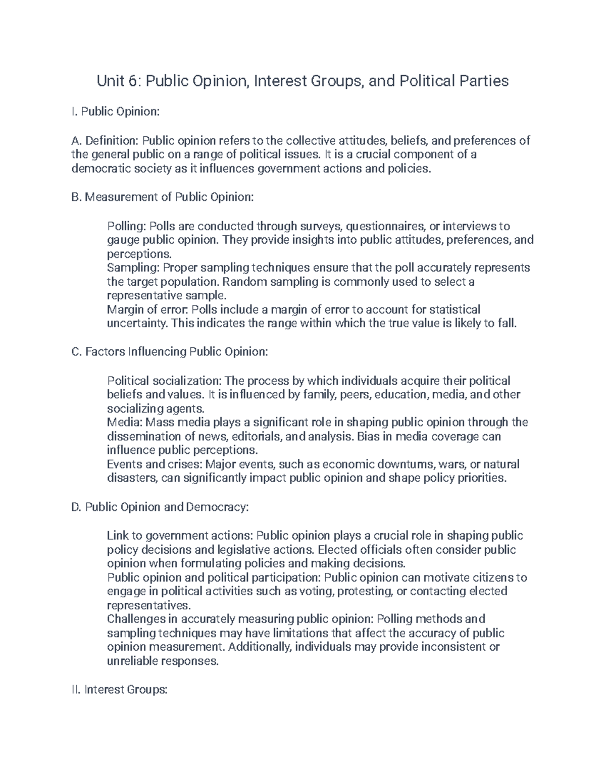 AP Gov Unit 6 - Class Notes on Public Opinion, Interest Groups, and ...