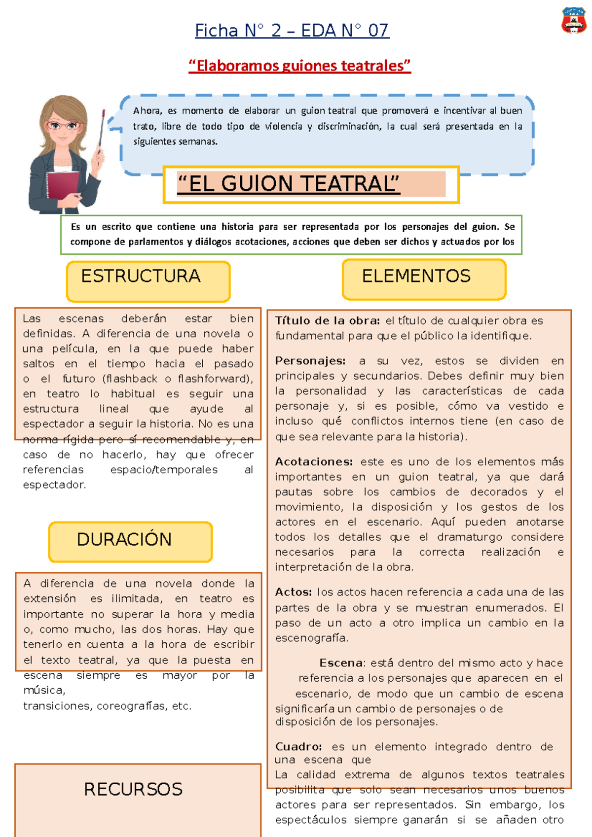 Guion Teatral para Promover Buen Trato - Ficha 2 - EDA 07 - Studocu