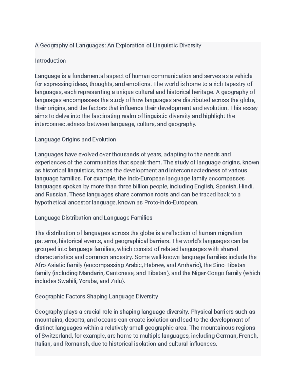 A Geography of Languages An Exploration of Linguistic Diversity - A ...