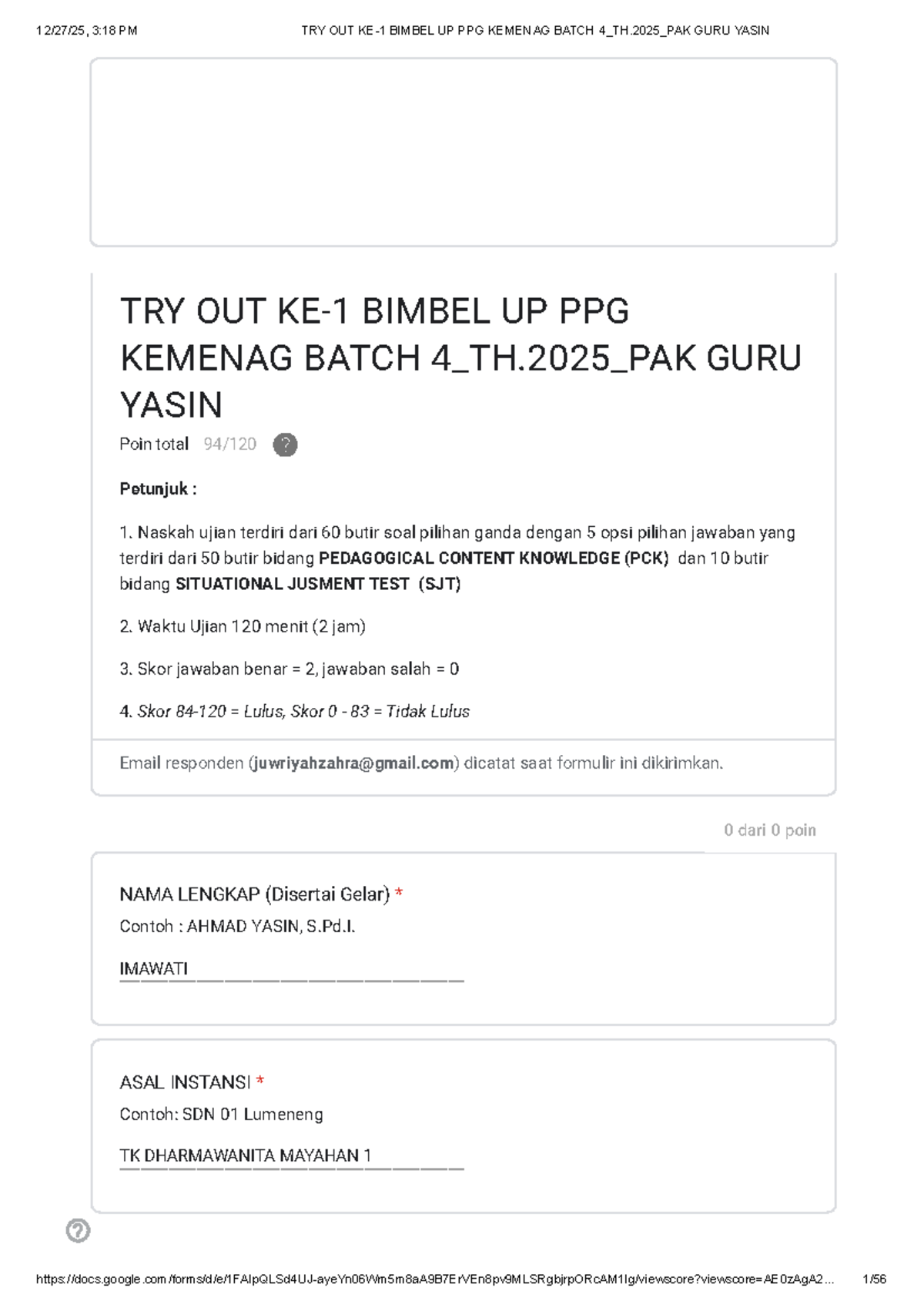 TRY OUT KE-1 BIMBEL UP PPG KEMENAG BATCH 4 TH.2025 PAK GURU YASIN - Studocu