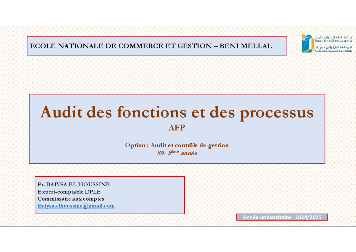Audit des Fonctions et Processus - ACG - S9 - 5ème année - ENCG BM ...