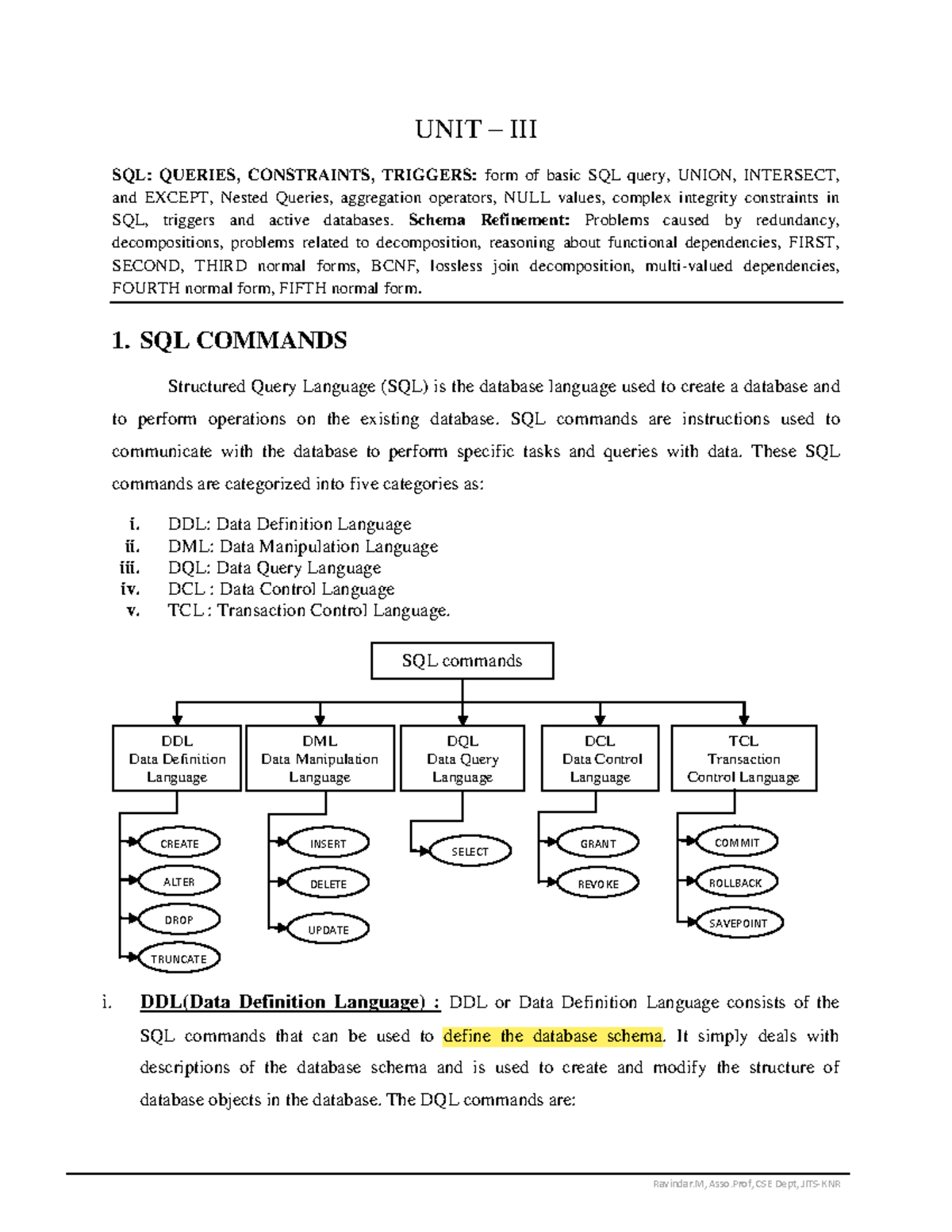 DBMS R18 UNIT 3 notes - UNIT – III SQL: QUERIES, CONSTRAINTS, TRIGGERS ...