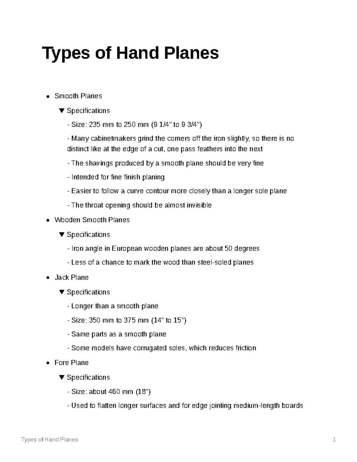 Types of Hand Planes - Types of Hand Planes Smooth Planes ...