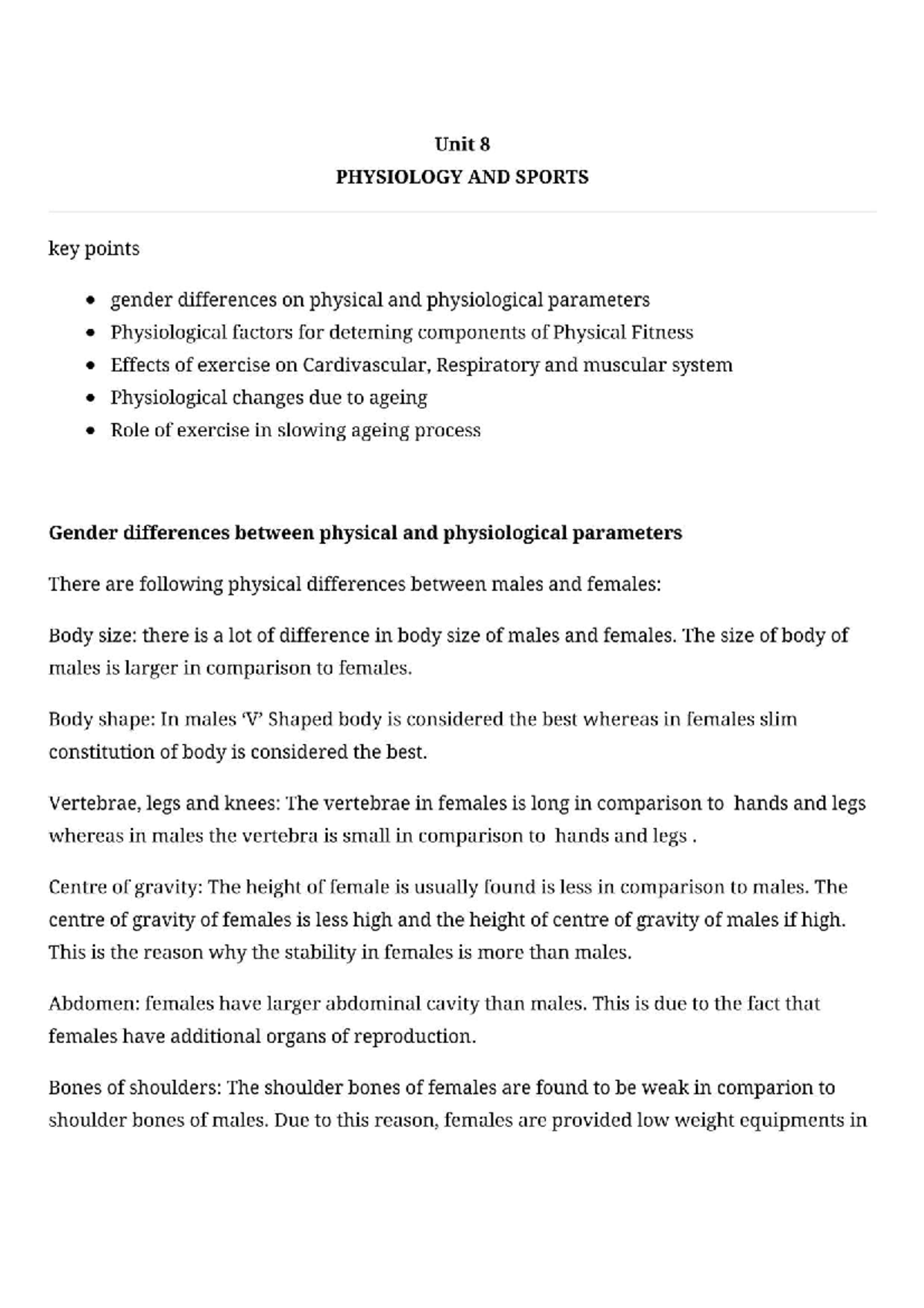 Selfstudys com file - BEST - Unit 8 PHYSIOLOGY AND SPORTS key points ...