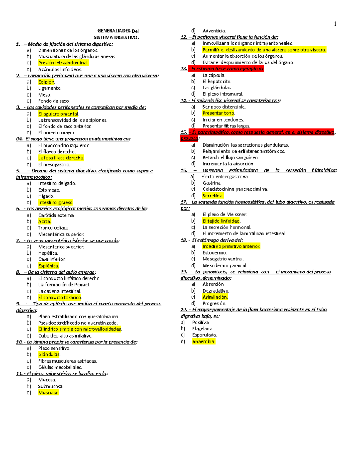Prueba De Anatomía Del Sistema Digestivo
