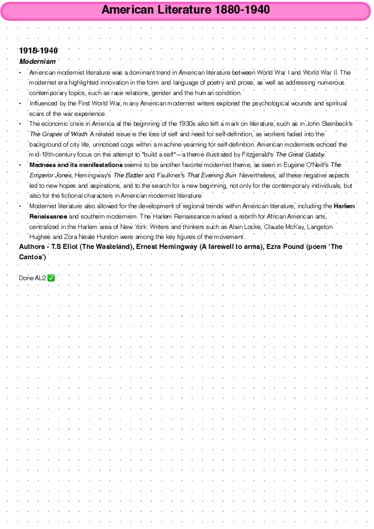 American Literature OCR - Modernism notes - American Literature 1880 ...