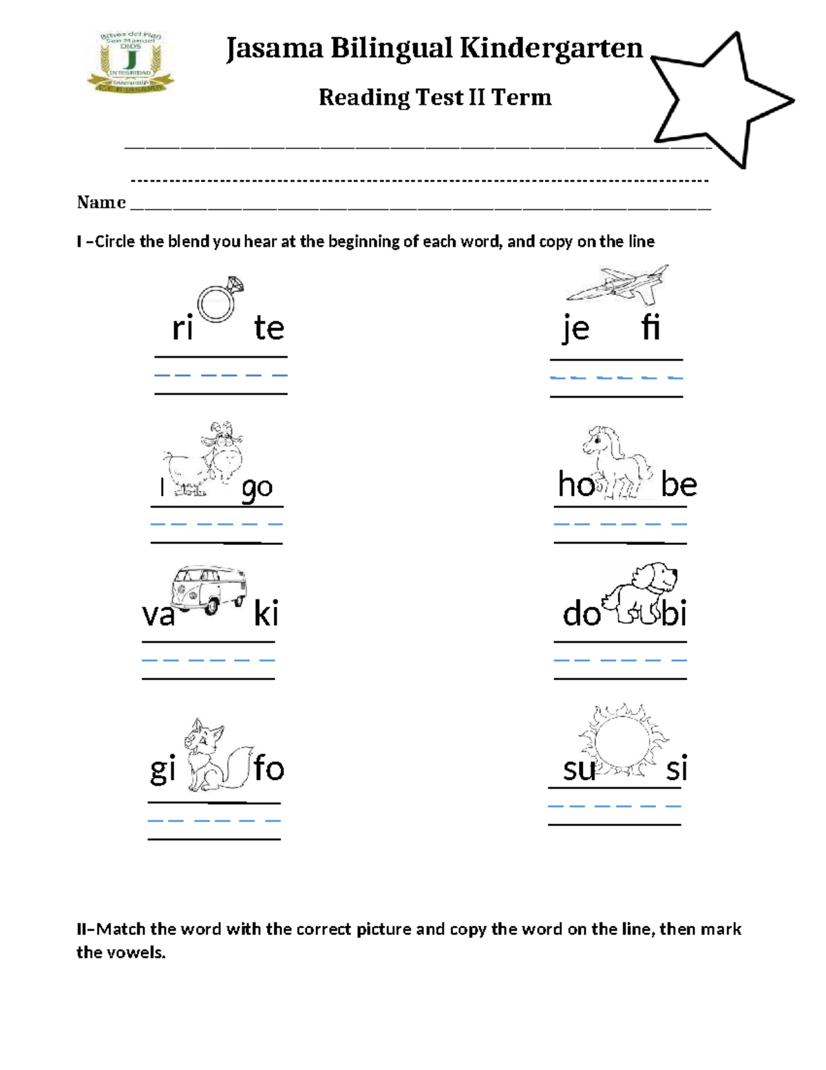 Jasama Bilingual Kindergarten II Term Test 2025: Phonics & Math - Studocu