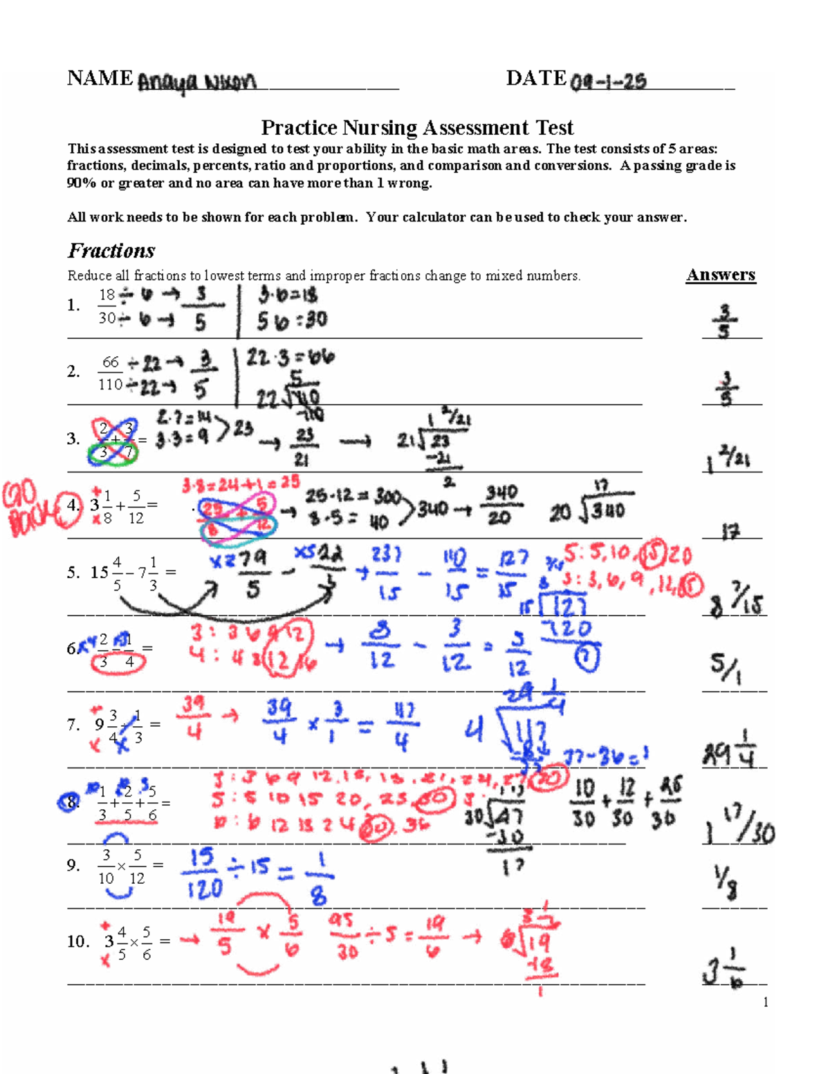 NUR 101 Practice Nursing Assessment Test: Math Skills Review - Studocu