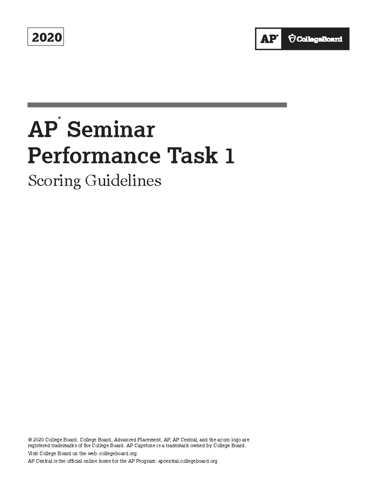 AP Seminar 2020 Performance Task 1 Scoring Guidelines Rubric - Studocu