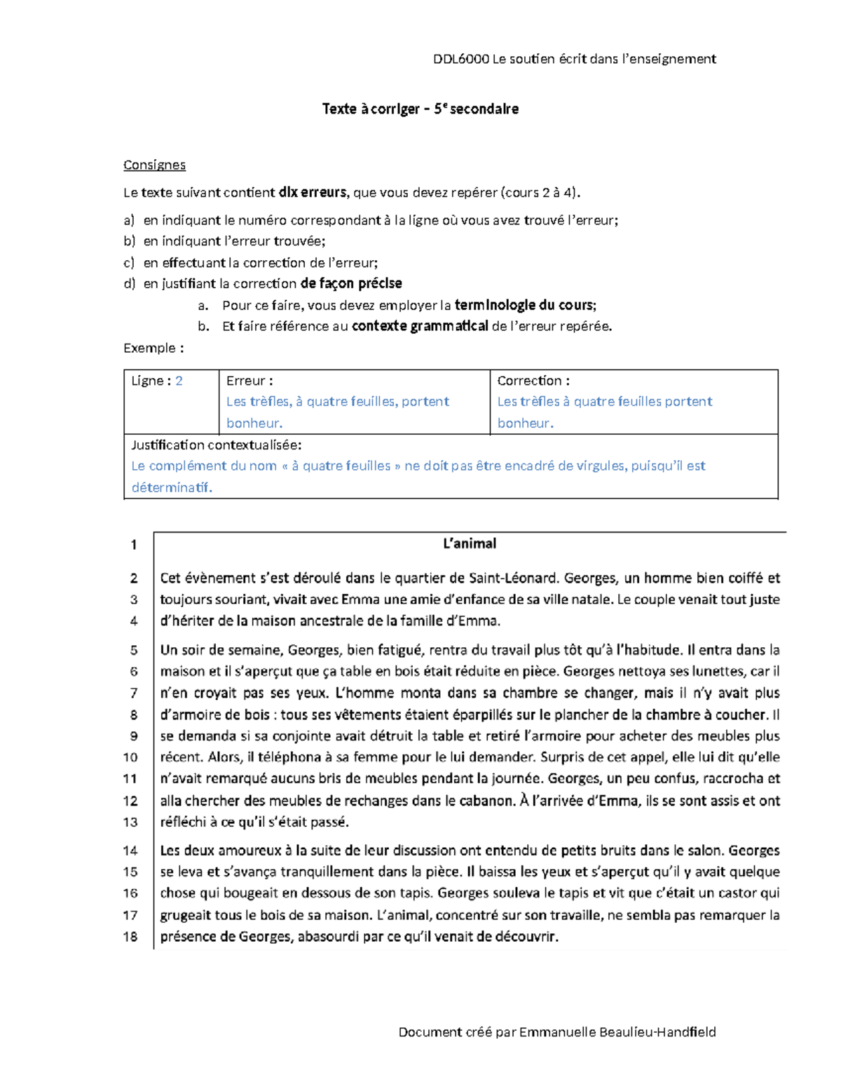 Texte à corriger 5e secondaire - Erreurs et corrections (cours 2 à 4 ...