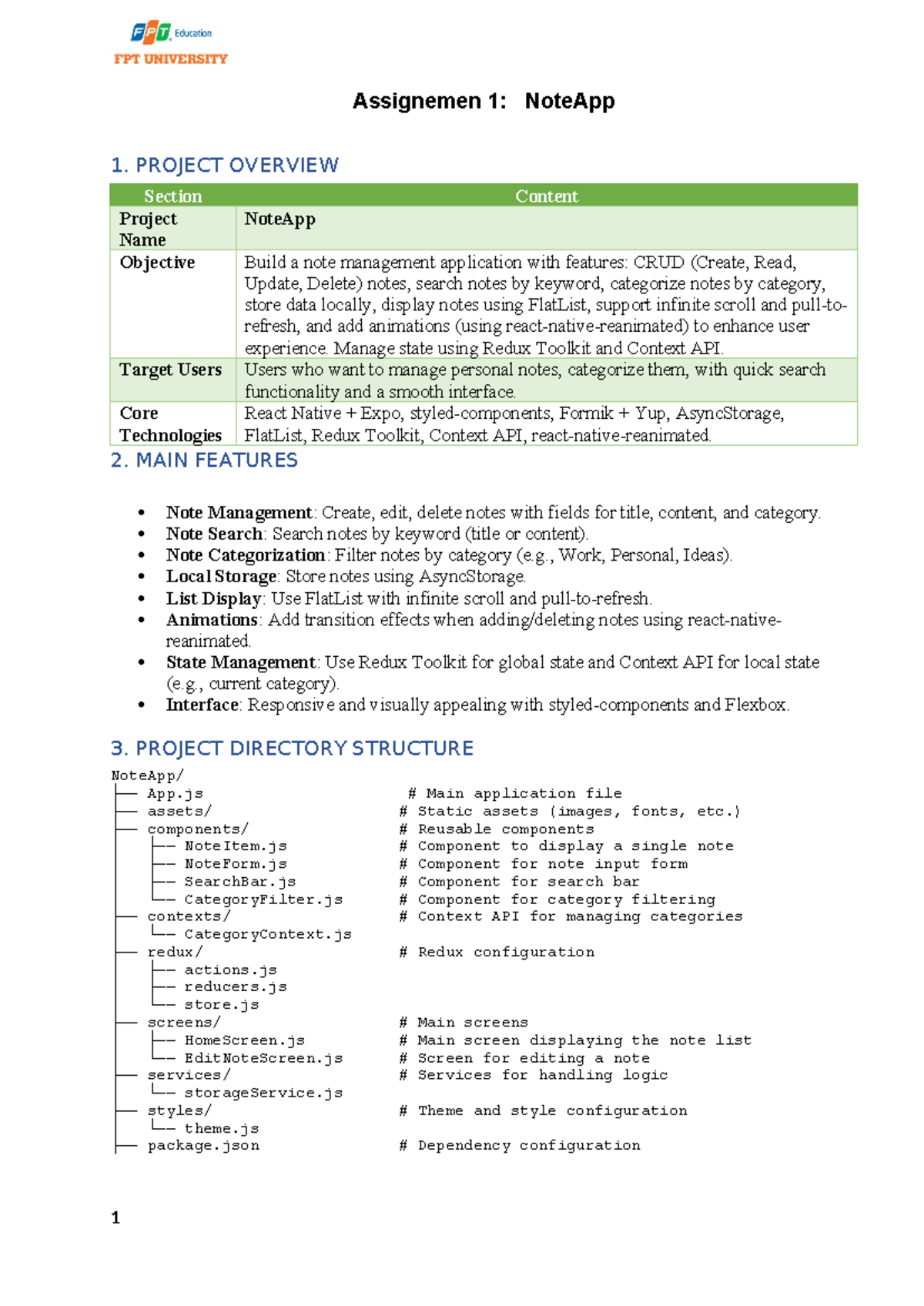 Assignment 1: NoteApp Project Overview and Features - Studocu
