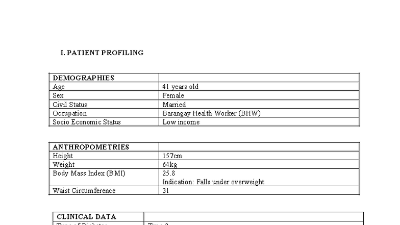 Case Study: Patient Profiling and Nutrition Assessment (NUTR 101) - Studocu