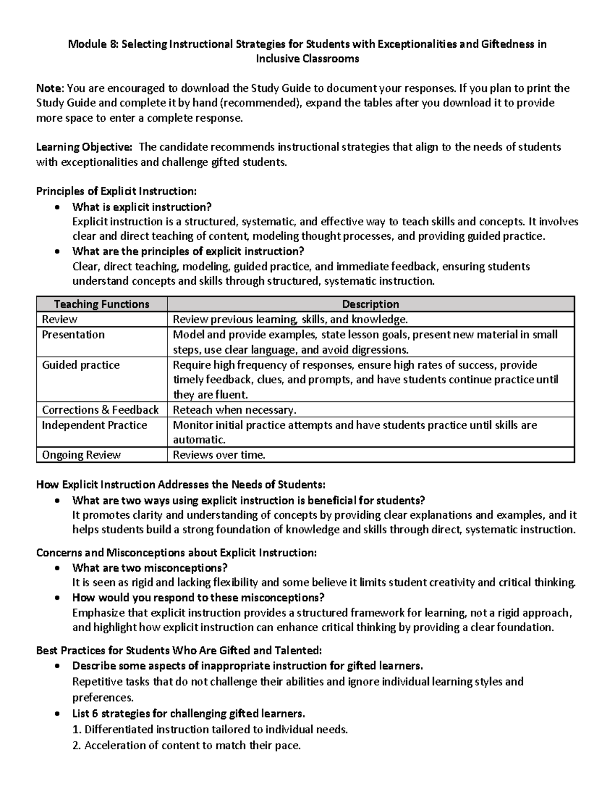 D096 M8 study guide: Selecting instructional strategies for exceptional students - Studocu