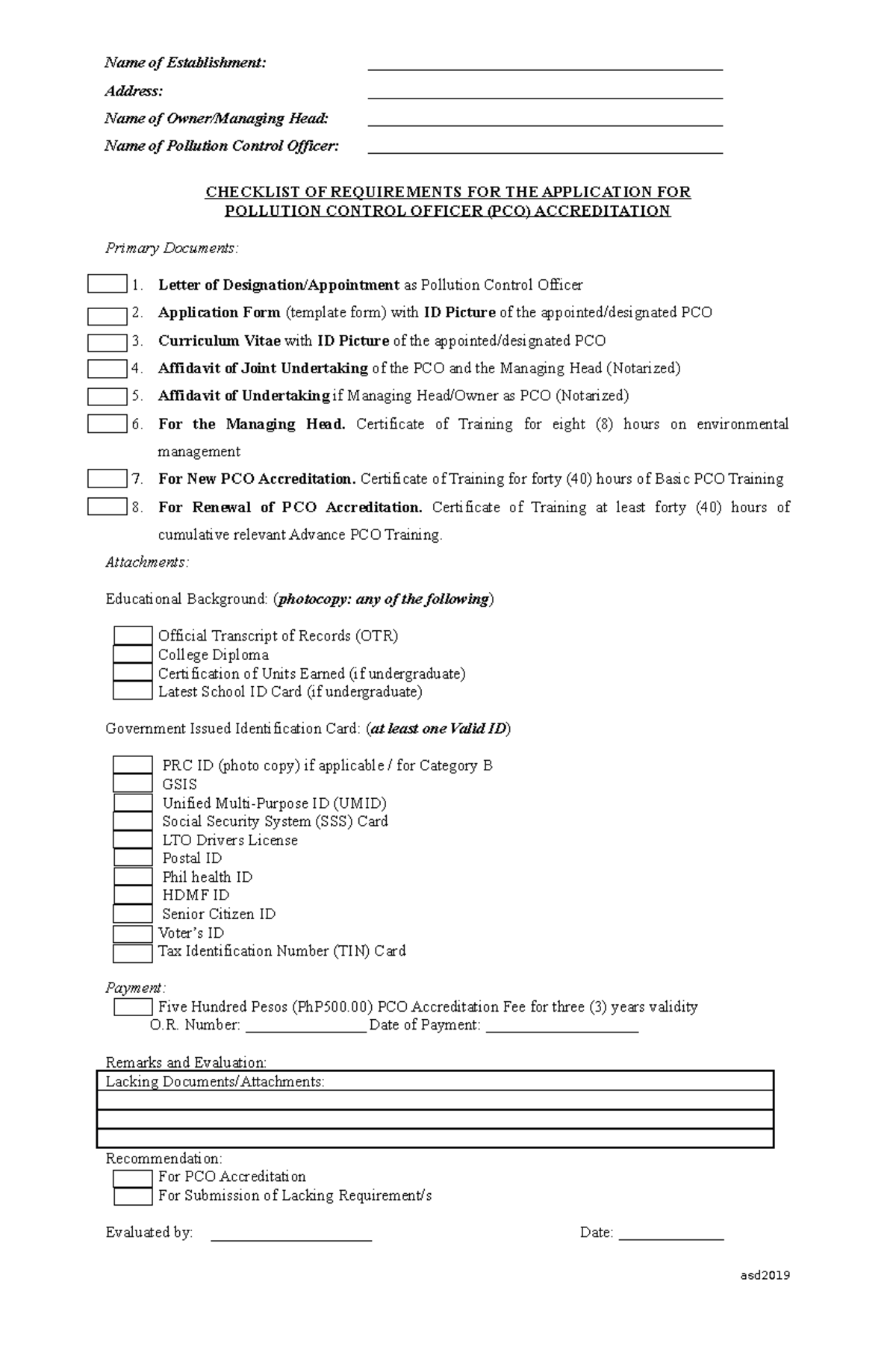 Checklist for PCO Accreditation Requirements: Pollution Control Officer ...