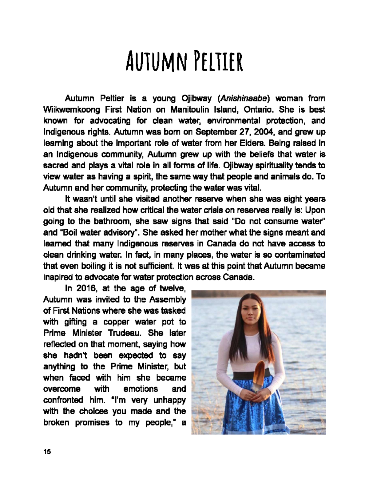 AUT 101: Informational Text on Autumn Peltier's Advocacy for Water ...
