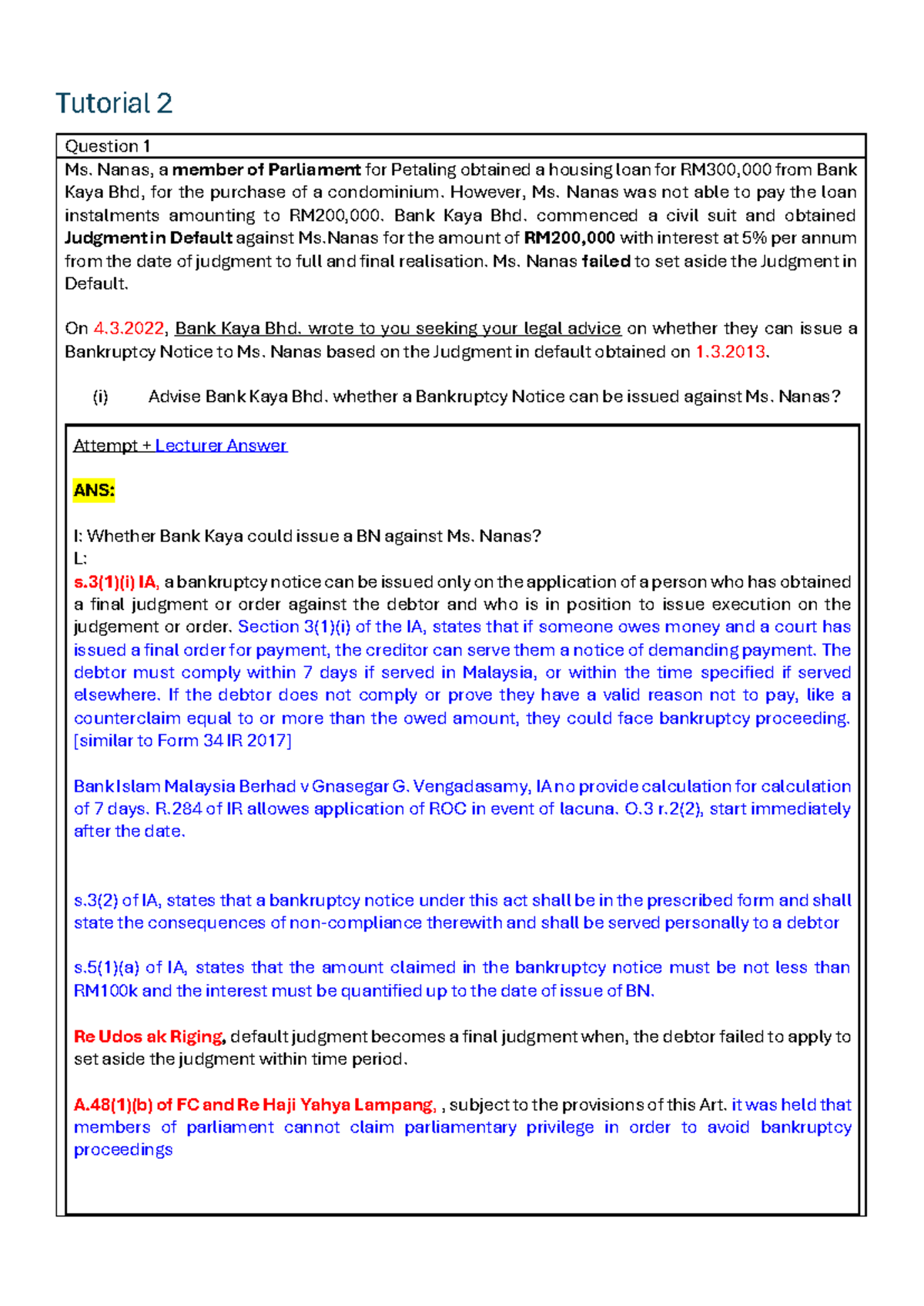UIS4612 Tutorial 2: Q1 & Q2 - Bankruptcy Notice Analysis - Studocu