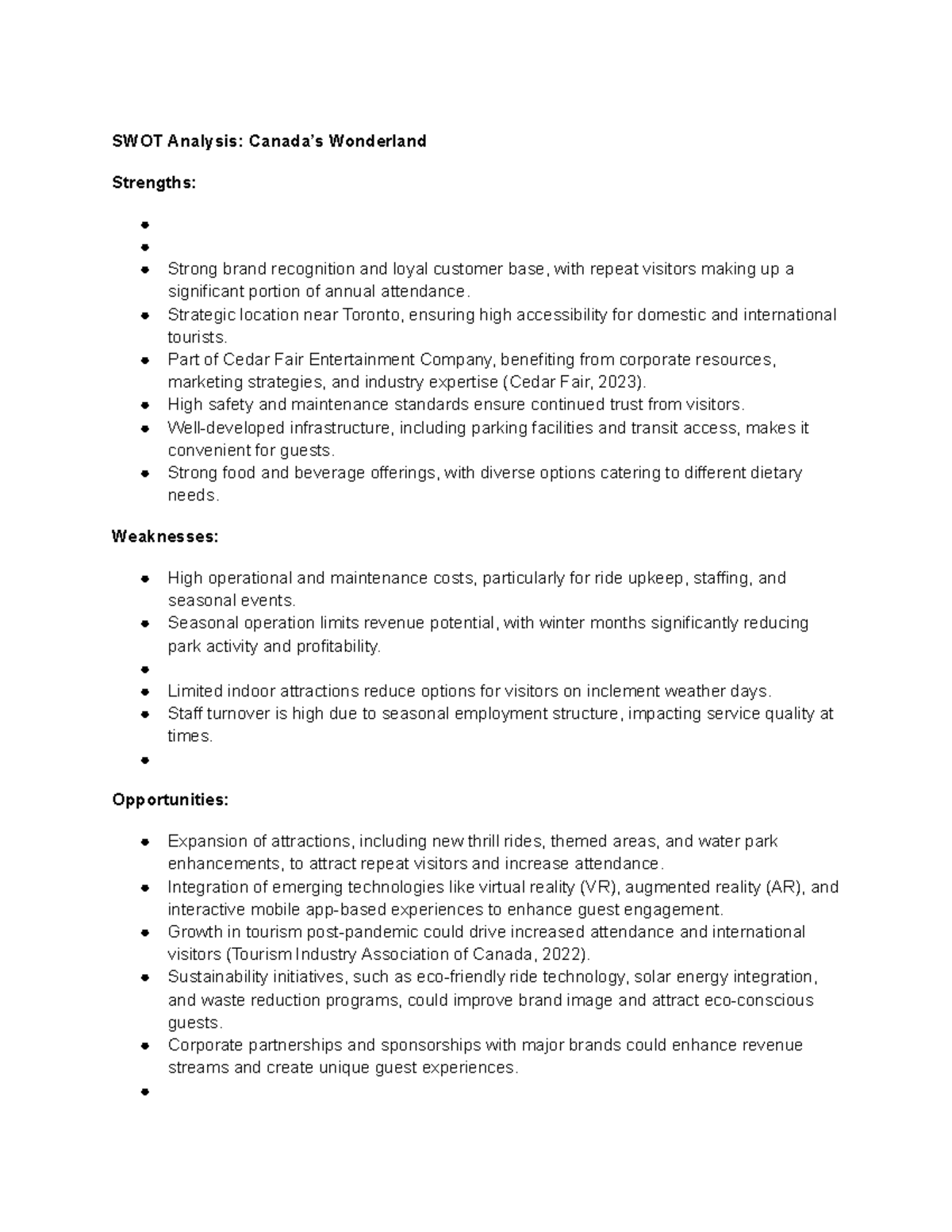 SWOT Analysis of Canada’s Wonderland: Strengths, Weaknesses ...