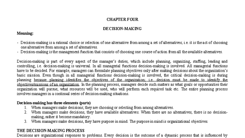 CHAPTER 4: DECISION MAKING - Understanding the Process and Challenges - Studocu