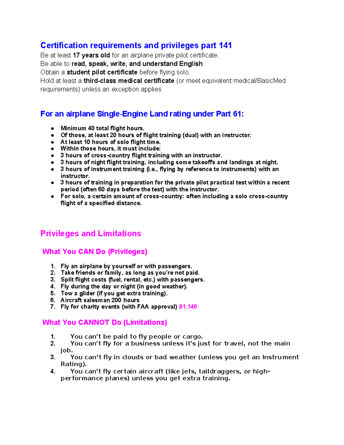 BasicMed Overview & FAA Pilot Medical Cert. Privileges - Studocu
