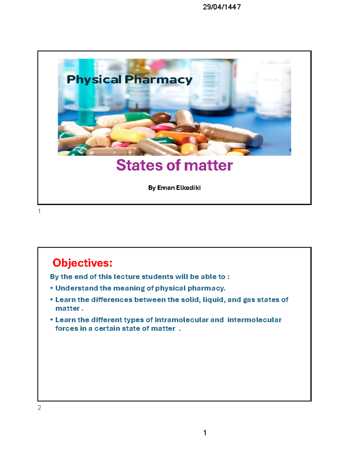 Physical Pharmacy: States of Matter & Solid Phase Lecture 1-2 - Studocu