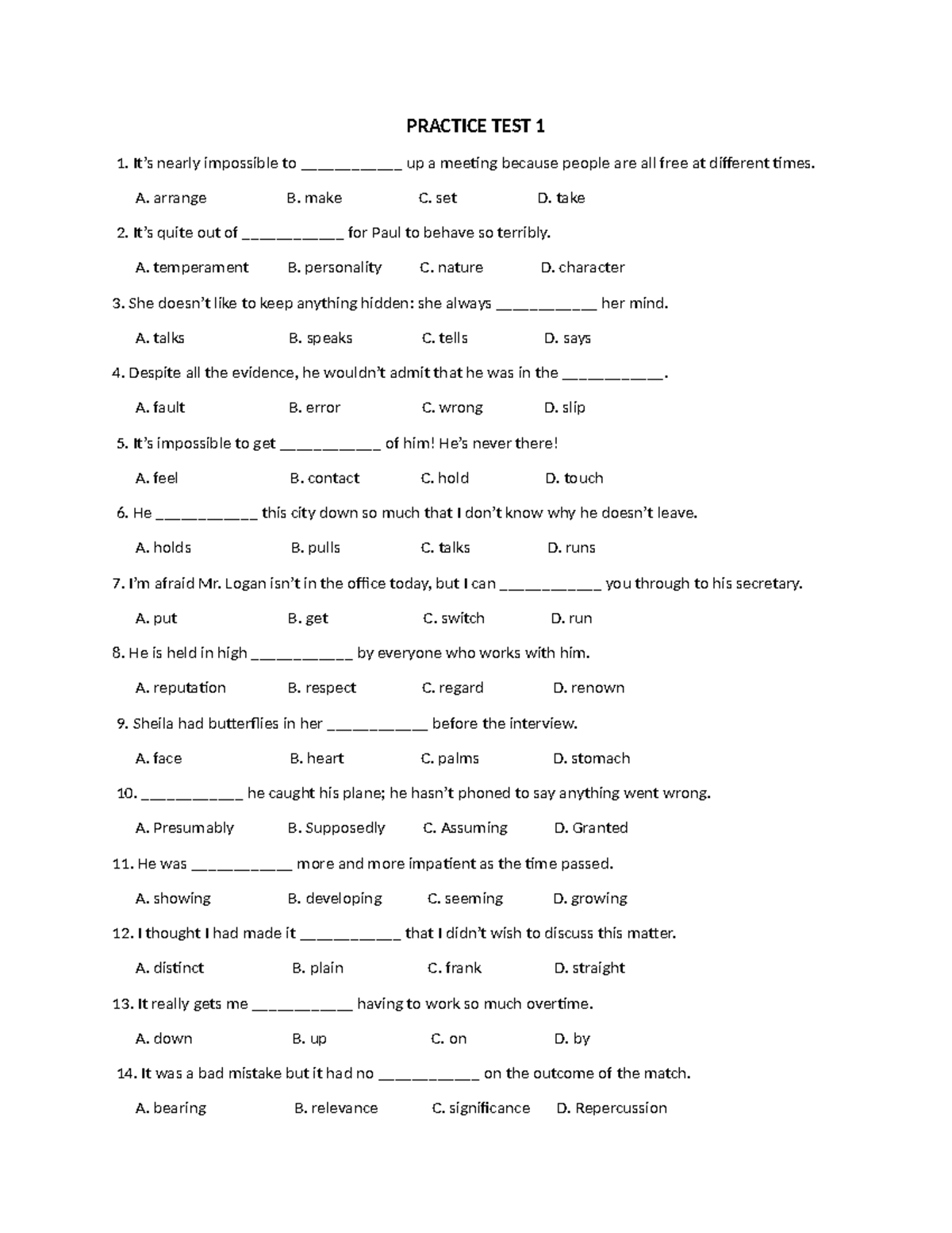 PRACTICE TEST 1 & 2: Multiple Choice Questions - Studocu