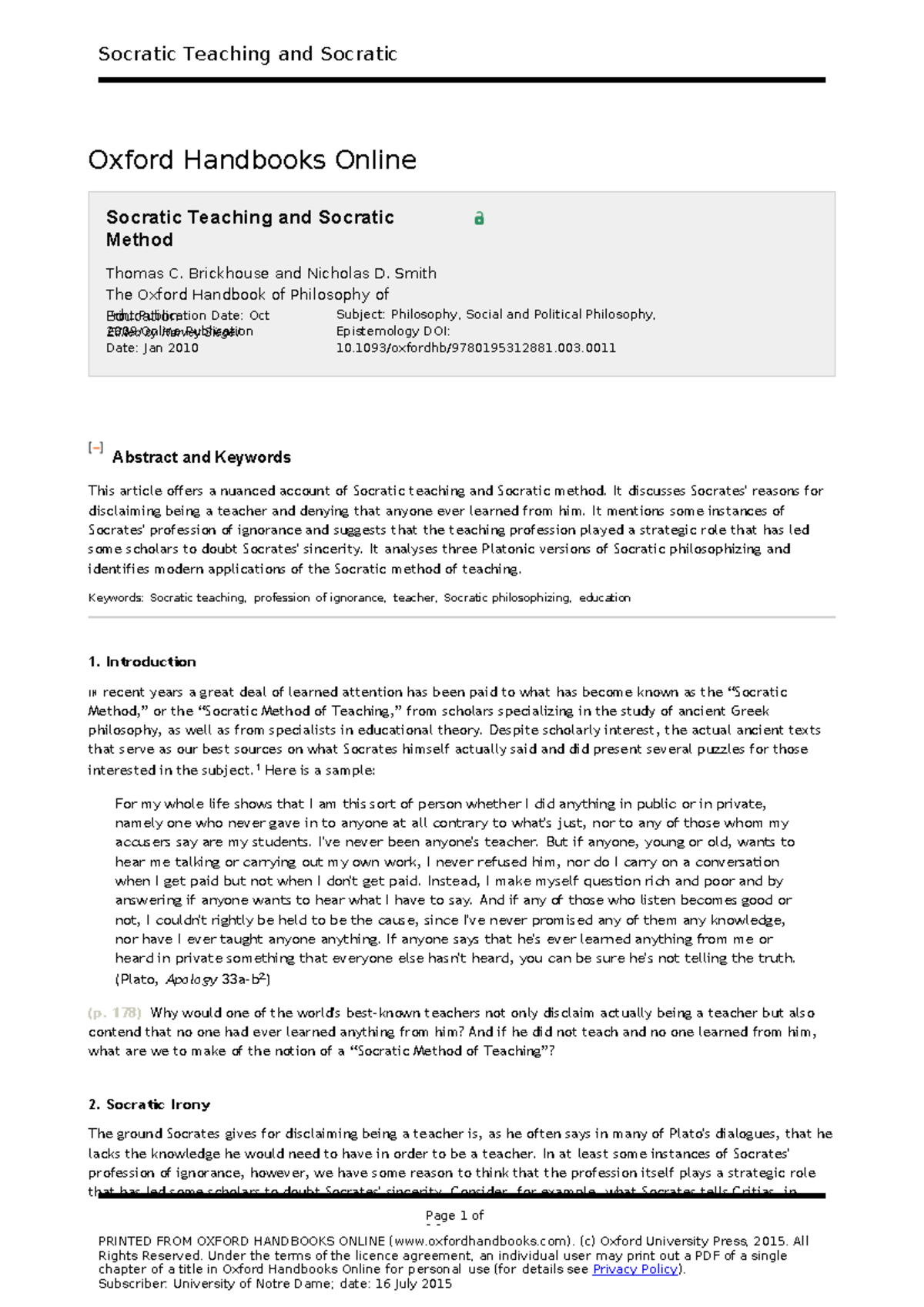 Socratic Teaching and Method: Insights from Philosophy (PHIL 101) - Studocu