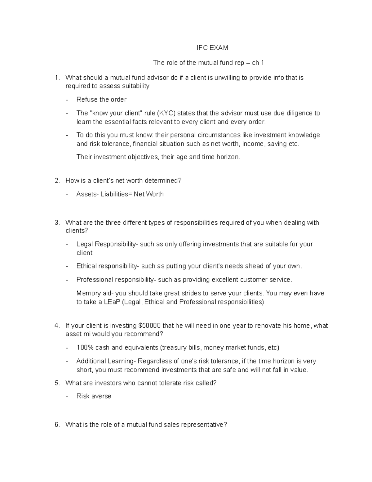 IFC 101 Final Exam Practice Q&A: Mutual Funds & Economic Principles ...
