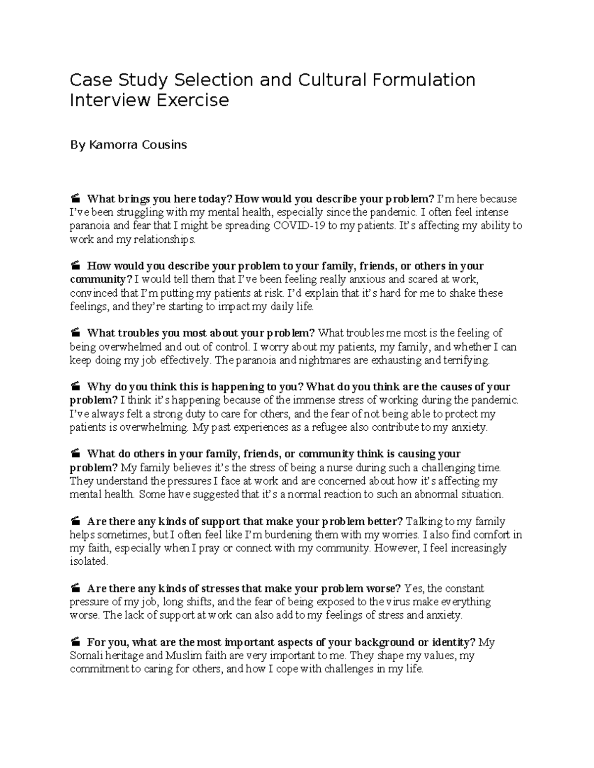 Case Study Reflection: Cultural Formulation Interview Insights - Studocu