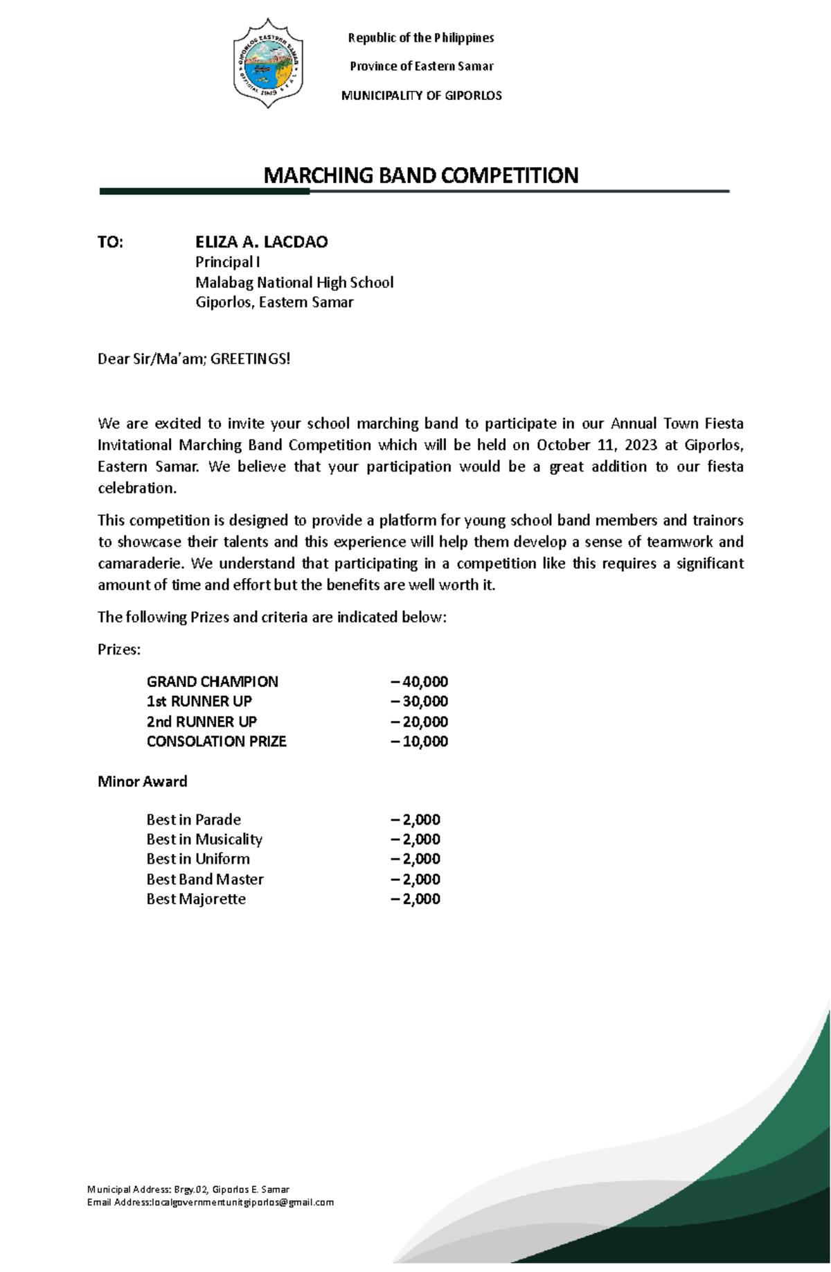 Giporlos Marching Band Competition Final Invitation 2023 - Studocu