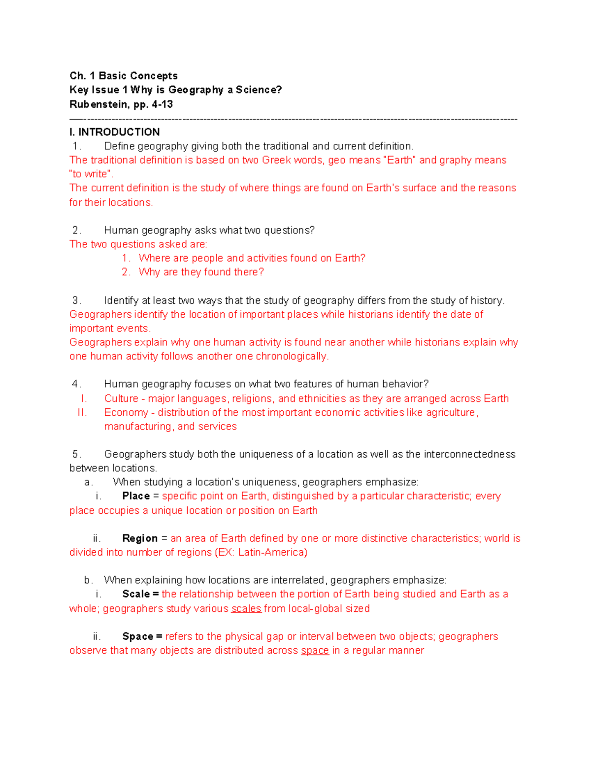 AP Geog 1 - Ch. 1 Basic Concepts: Geography as a Science - Studocu