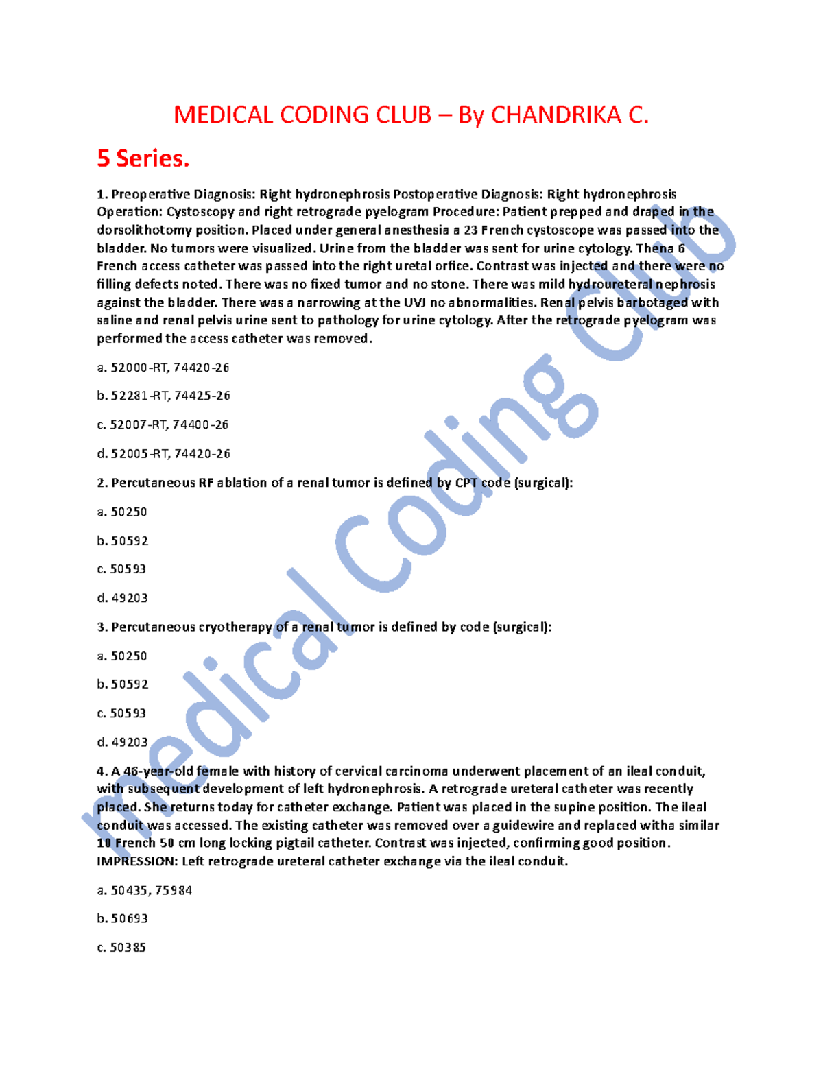 5 Series Questions - CPT Coding for Medical Procedures - Studocu