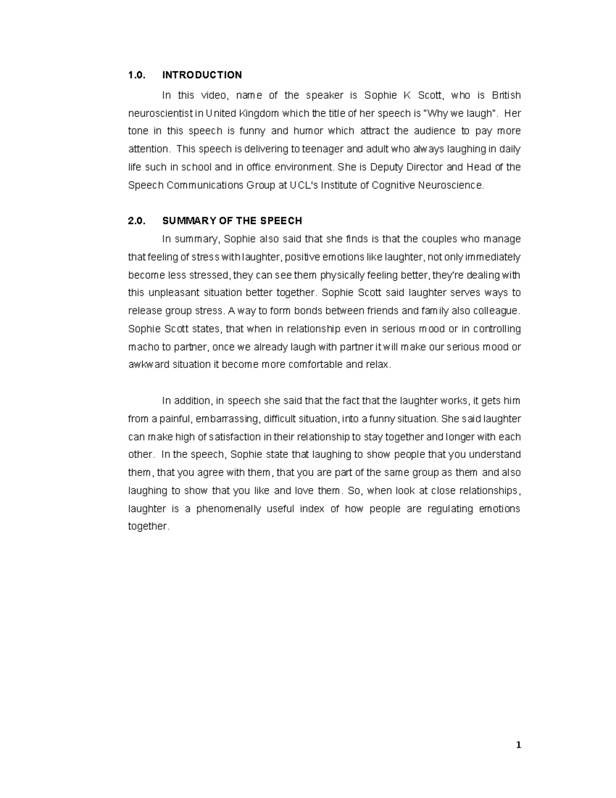 COM165 - Review of TedTalk: "Why We Laugh" by Sophie K. Scott - Studocu