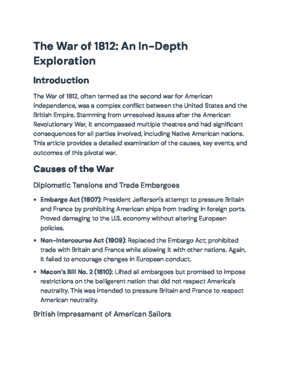 The War of 1812: Causes, Key Events, and Consequences Analysis - The ...