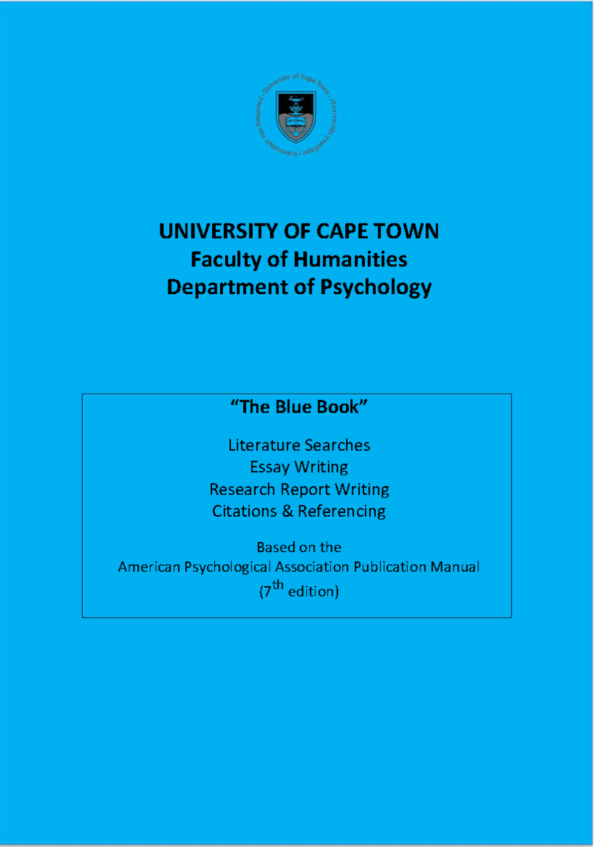 UCT PSY 101: Blue Book - APA Referencing & Essay Writing Guide - Studocu