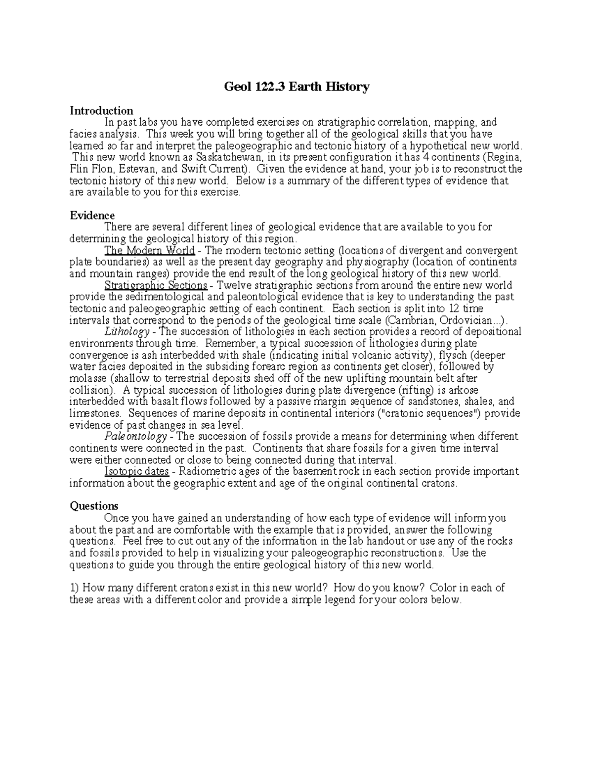 Geol122Lab8-9 - Lab assignments - Introduction Geol 122 Earth History ...