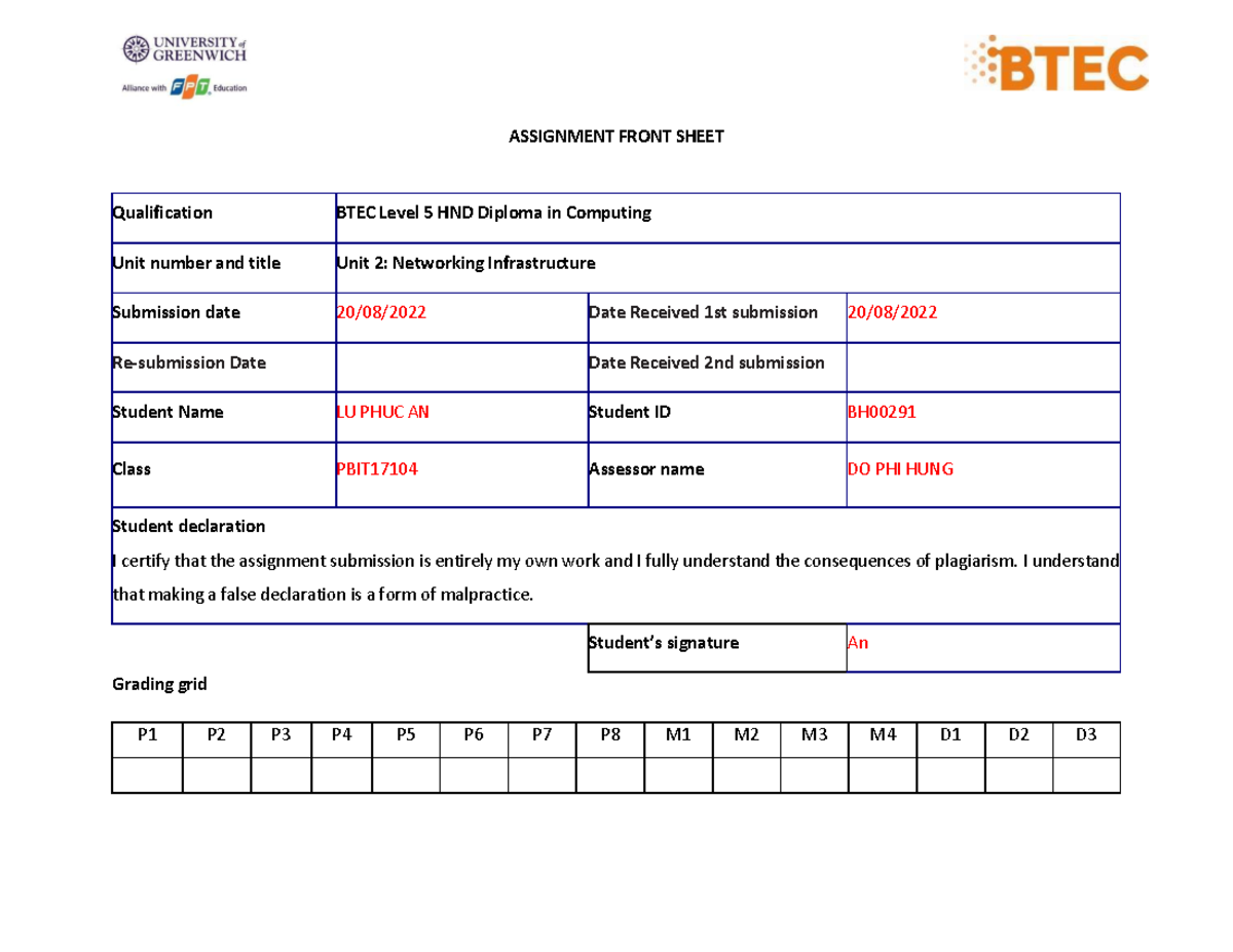 Unit 2: Networking Infrastructure Report by Lu Phuc An - Studocu
