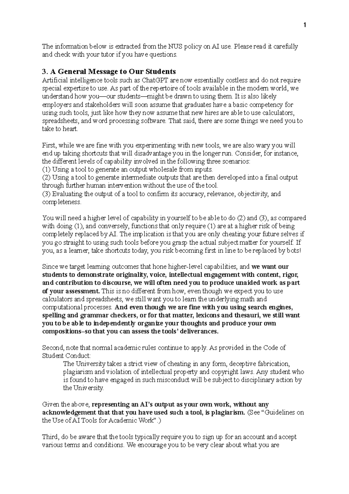 NUS Policy Guidelines on AI Use in Academic Work (2024) - Studocu
