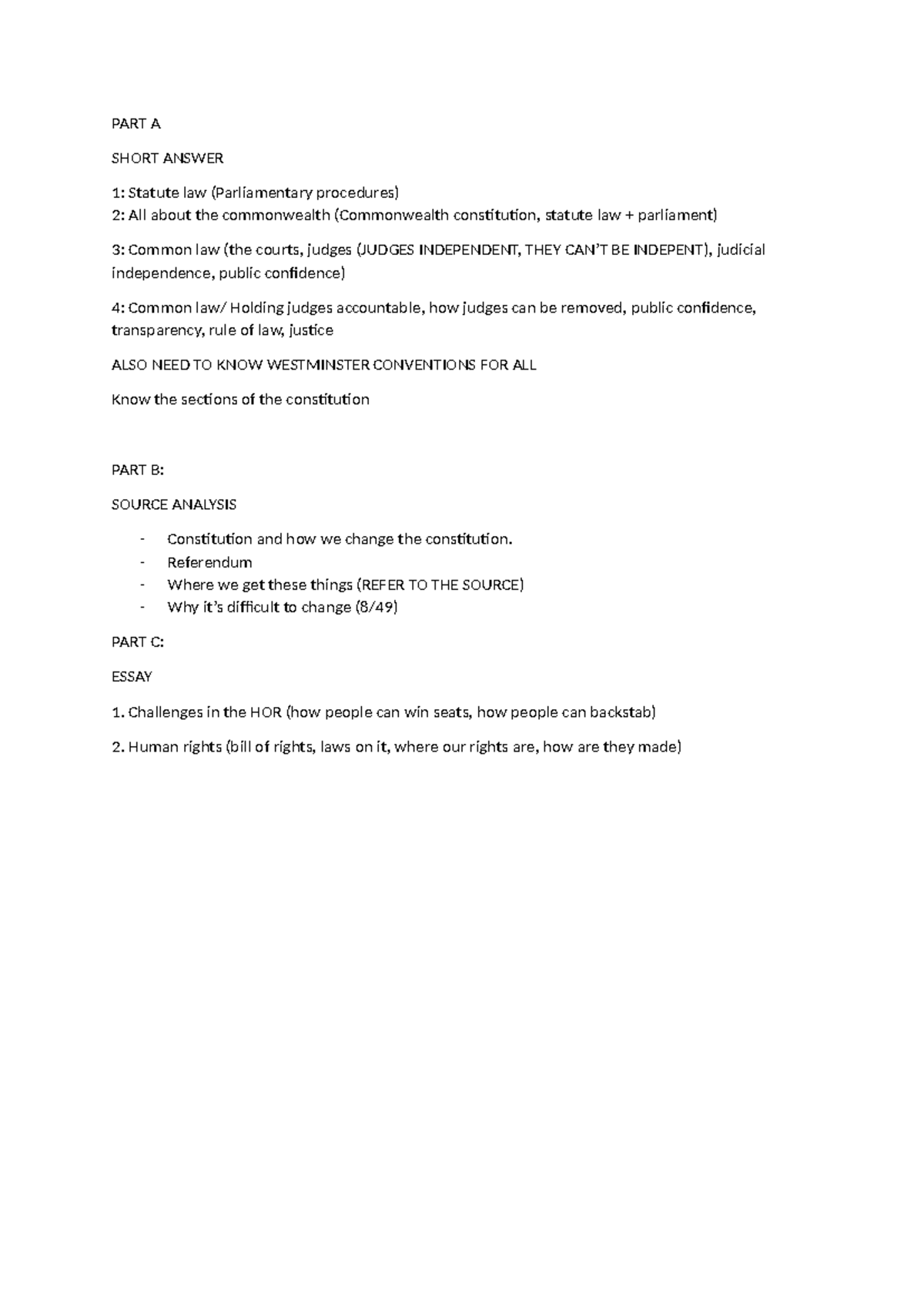 Politics and Law Short Answer Notes - Part 4 - Studocu