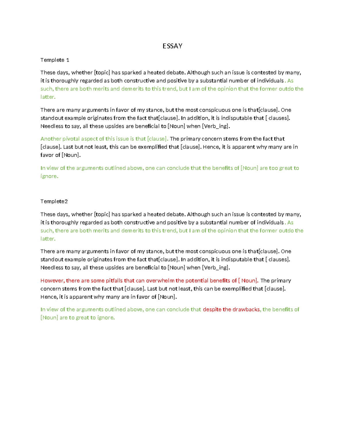 PTE Essay Notes: Template and Structure for Effective Writing - Studocu