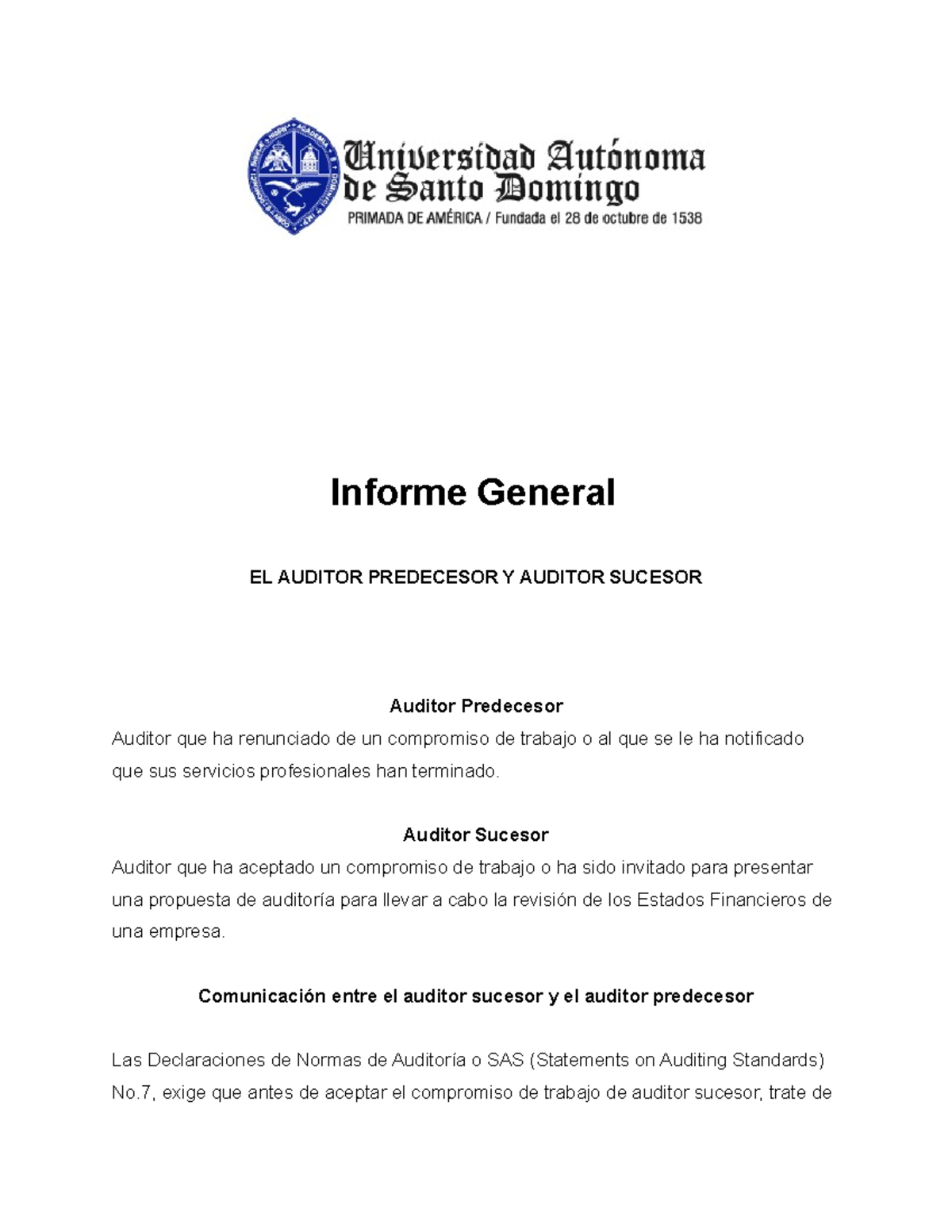 Informe sobre el Auditor Predecesor y Sucesor: Ética y Comunicación ...