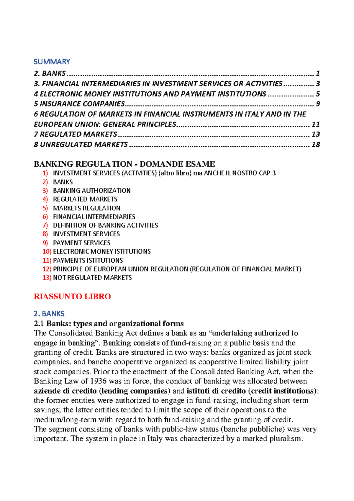 Banking Regulation Summary: Key Concepts and EU Directives - Studocu