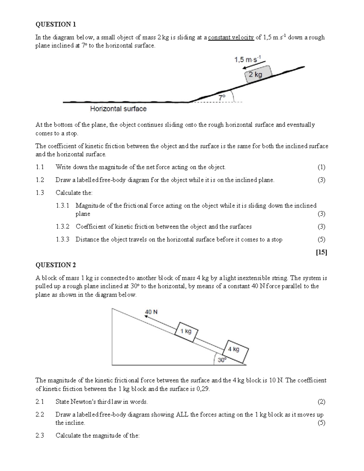 Physics Questions on Newton's Laws and Friction - 2nd Law Analysis ...