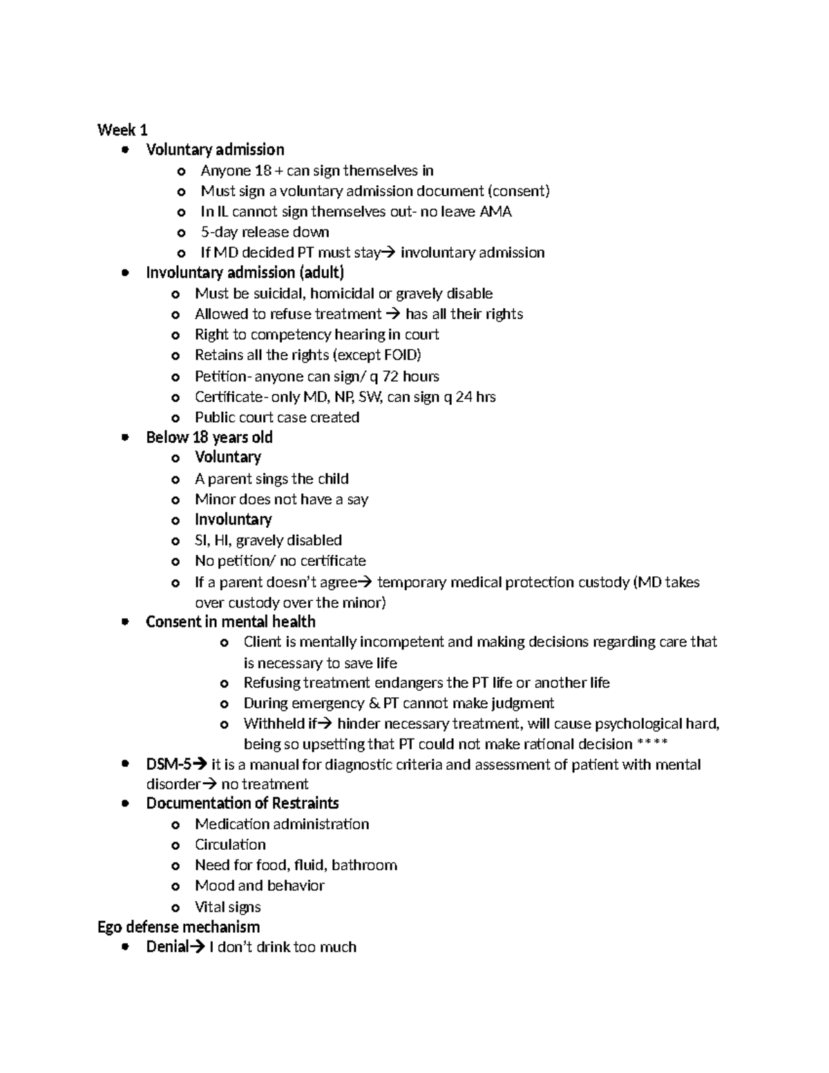 hope this helps - Week 1 Voluntary admission o Anyone 18 + can sign ...